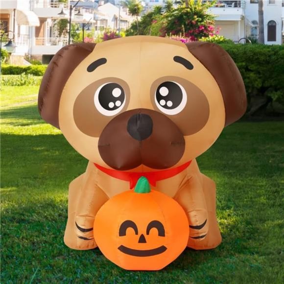 Holiday | Pug Halloween Inflatable 5ft Long Holding Pumpkin With ...